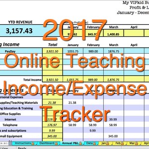 2017 Online Teaching (VIPKID) Income/expense Tracker, Monthly Cash Flow ...
