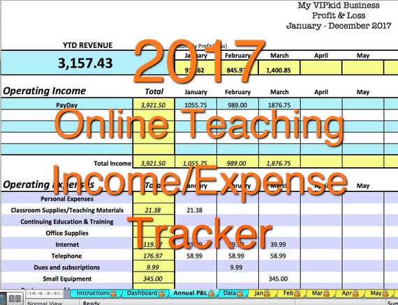 2017 Online Teaching VIPKID Income/expense Tracker Monthly - Etsy