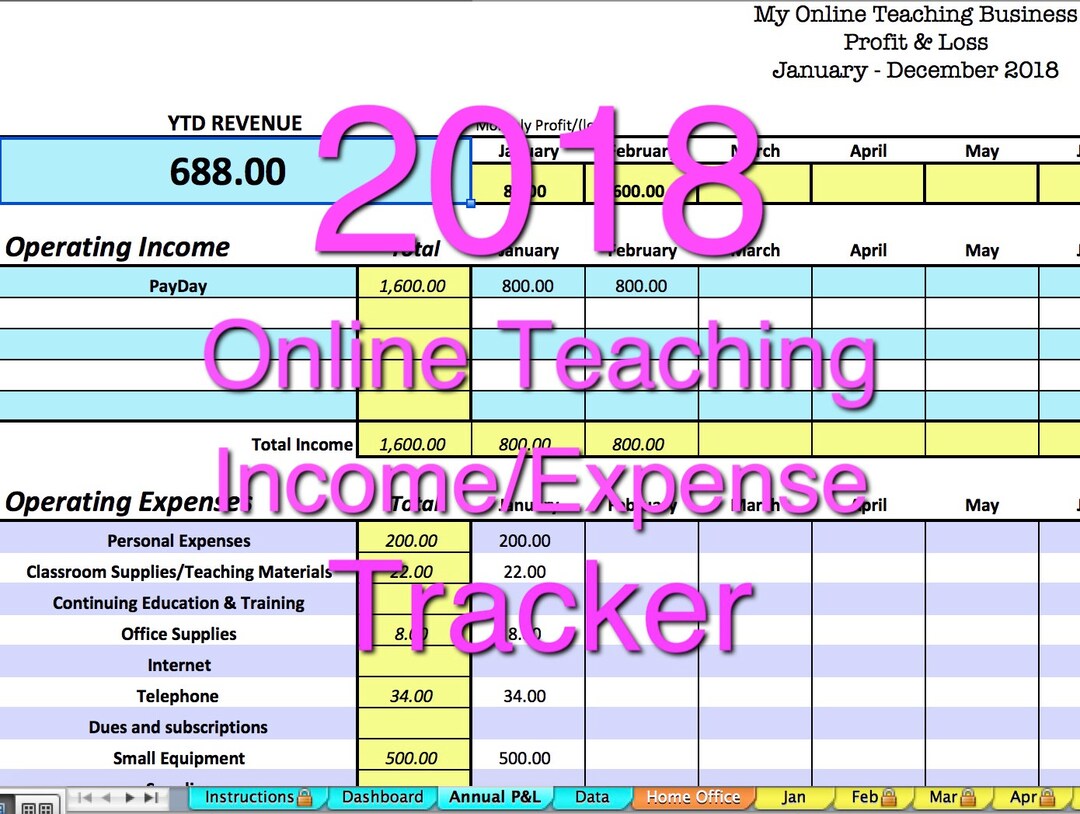 2018 Online Teaching (VIPKID/GOGOKID) Income/expense Tracker, Monthly ...