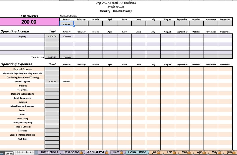2019 Online Teaching (VIPKID/GOGOKID) Income/expense Tracker, Monthly ...