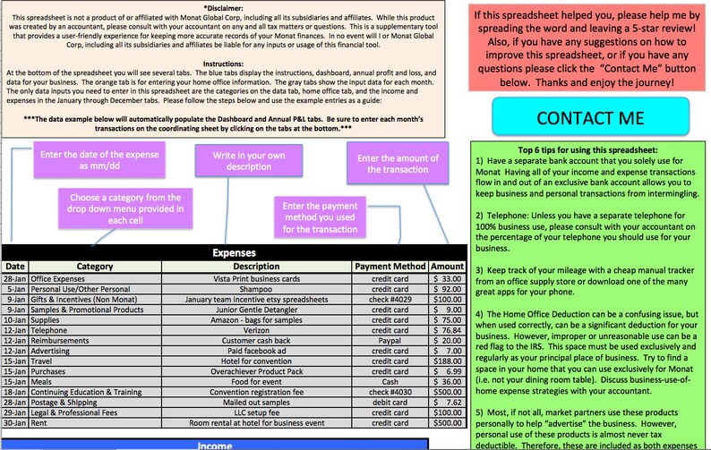 2018 Monat Income/expense Tracker, Monthly Cash Flow Spreadsheet, User ...