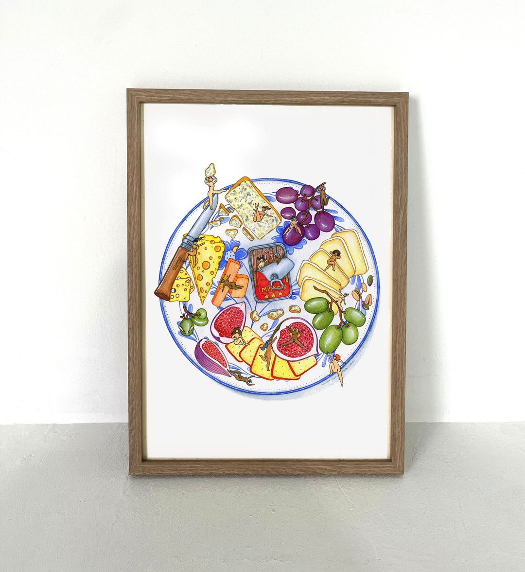 Friends of Fromage Art Print, Cheese Board Print, Retro Dinner Table ...