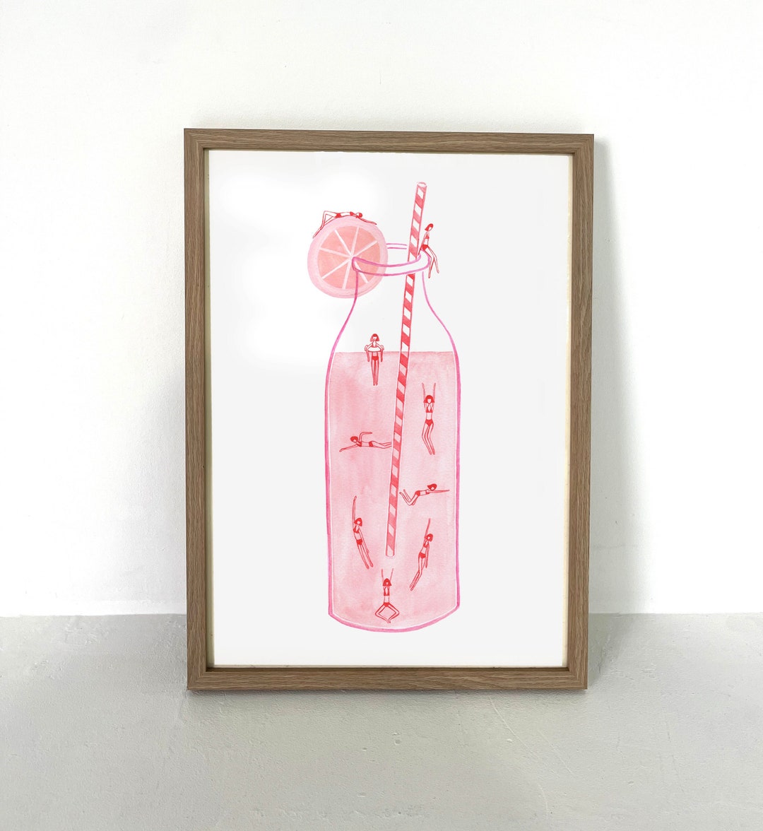 Pink Lemonade Art Print / Swimmer Art / Kitchen Art / Kitchen Decor ...