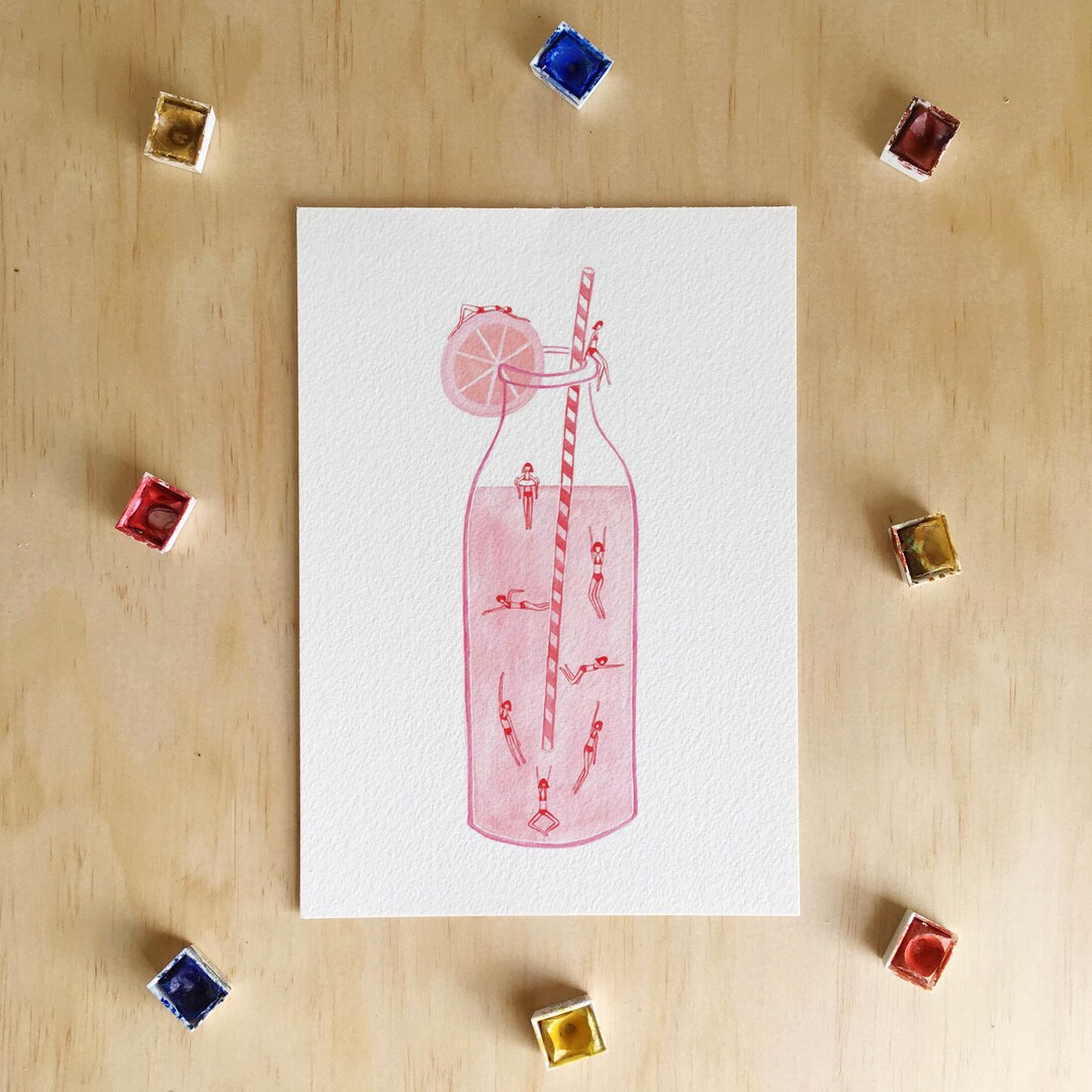 Pink Lemonade Art Print / Swimmer Art / Kitchen Art / Kitchen Decor ...