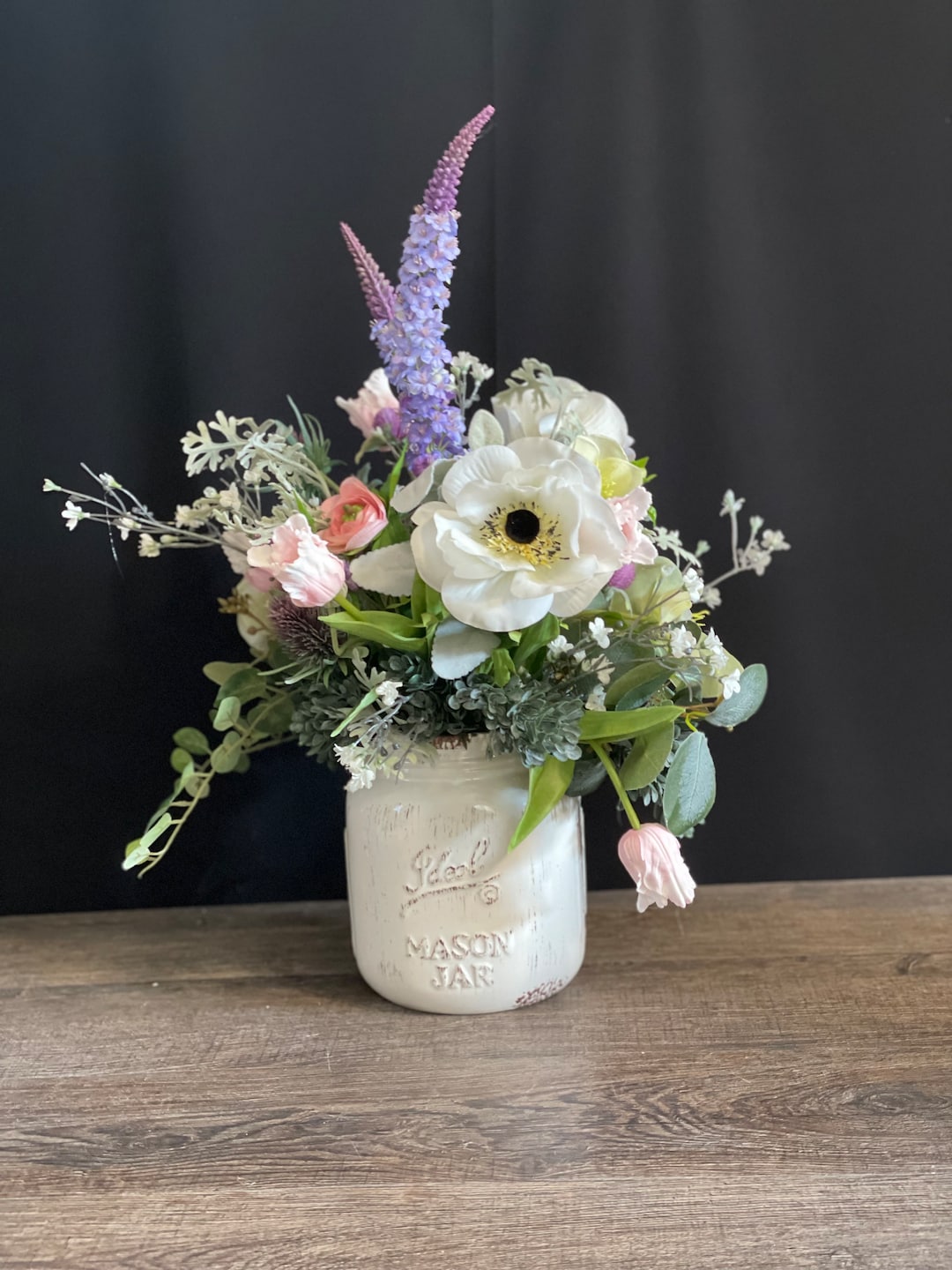 Mason Jar Vintage Style Vase, Mason Jars Decor, Spring Floral Garden ...