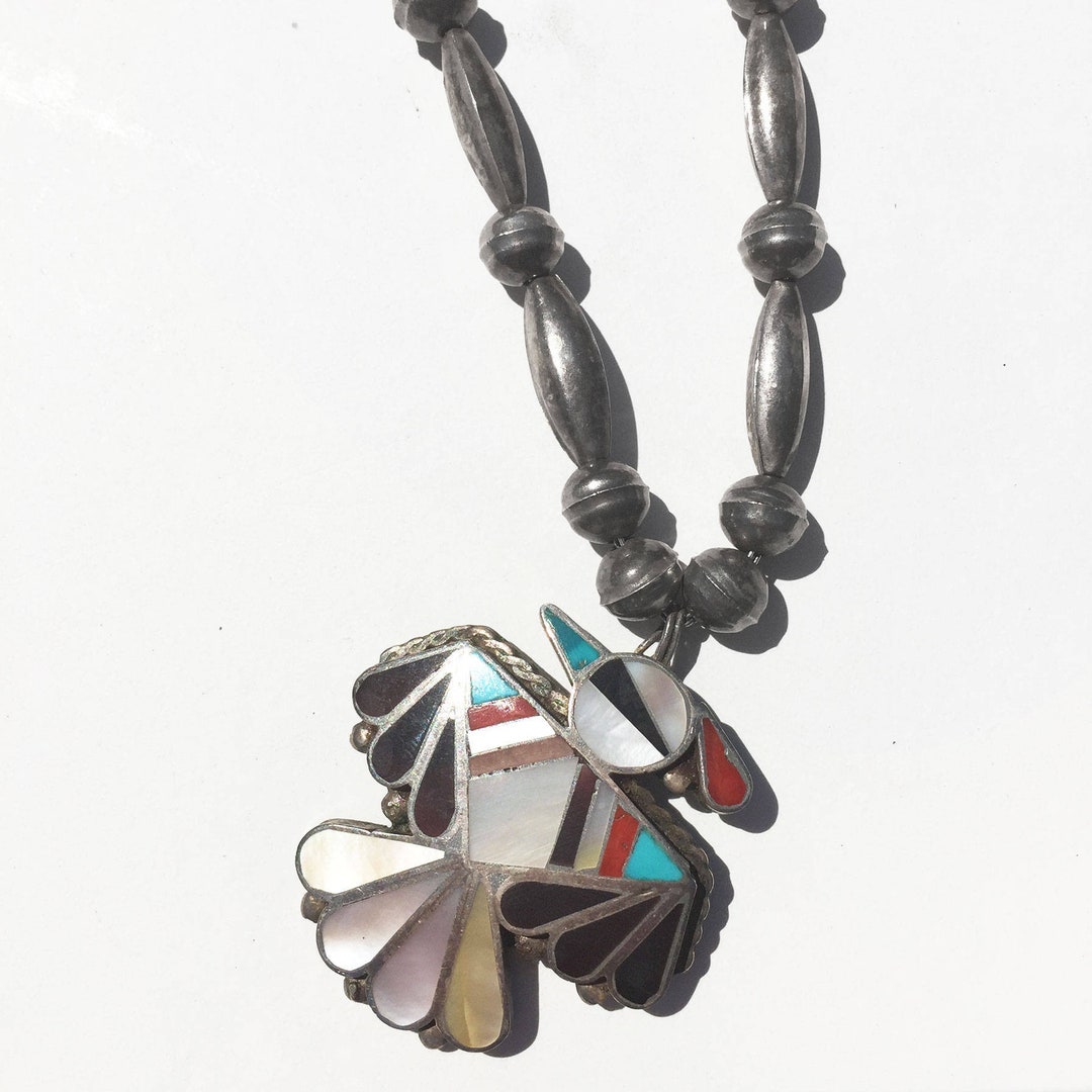 Peyote Beauty • 37.1g • 24" • Vtg Zuni Sterling Multi-stone Inlay ...