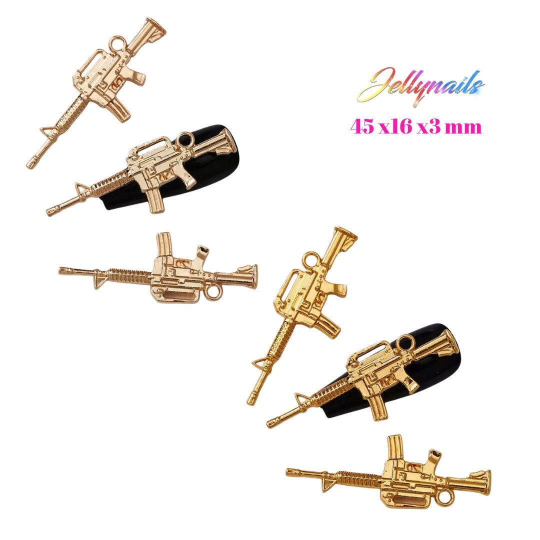 Nail Art Jewelry Pistols Guns Silver, Gold, Chrome, Rose Gold 3D ...
