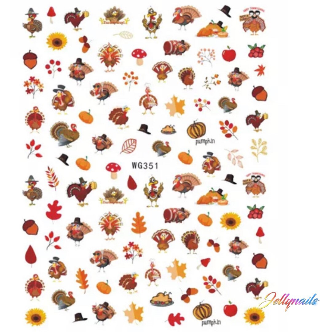 Thanksgiving, Turkey, Leaves, Acorn, Sunflower Decals Stickers Nail Art ...