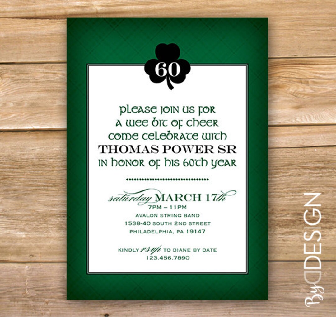 Irish Birthday Invitation, Irish Invite, Celtic, Any Age, Printable ...