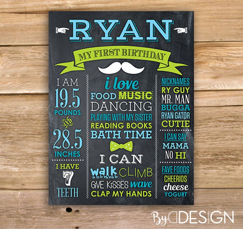 First Birthday Sign, First Birthday Chalkboard Sign, Printable Birthday ...