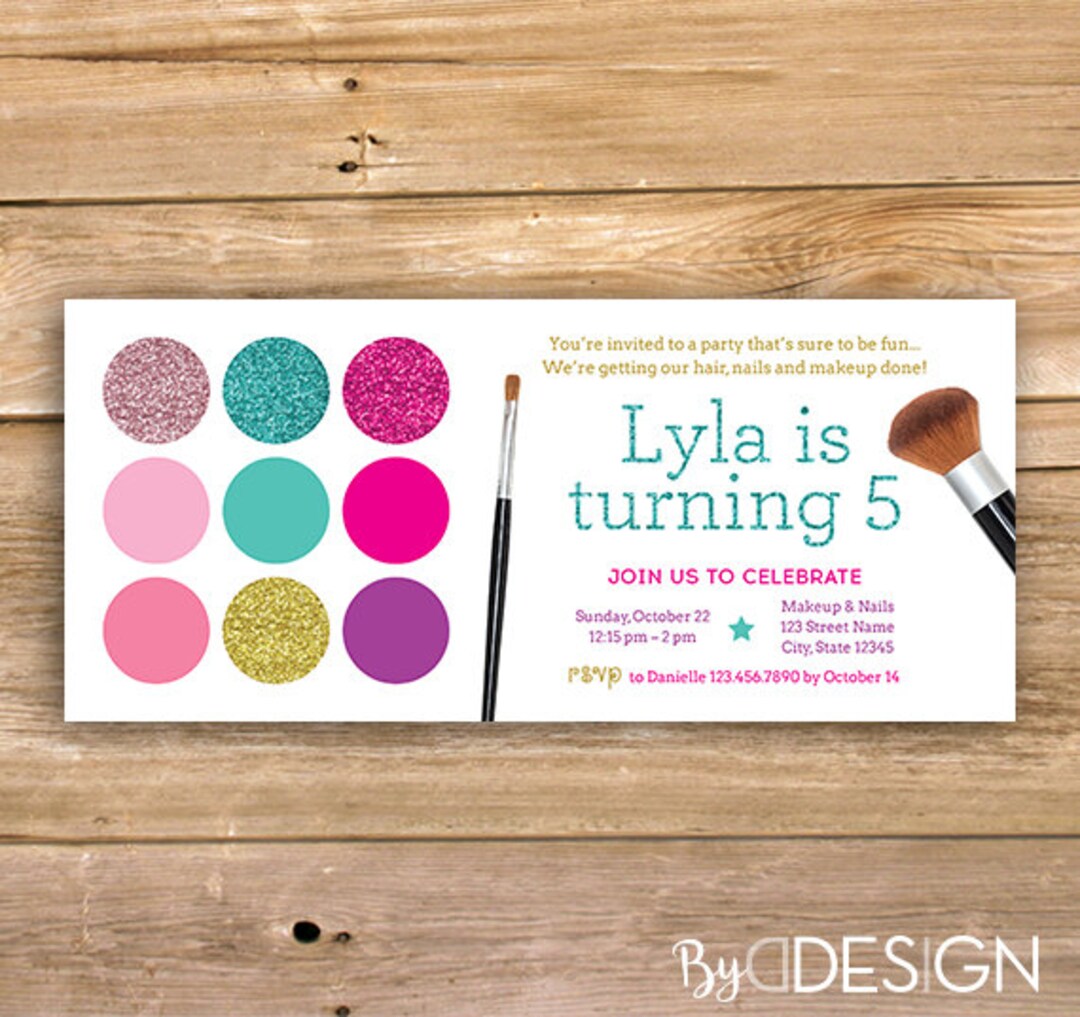 Makeup Birthday Invitation, Makeup Birthday Invite, Makeup Brushes ...