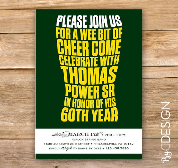 Custom Irish Beer Glass Birthday Invitation, Irish Invite, Celtic, Any ...