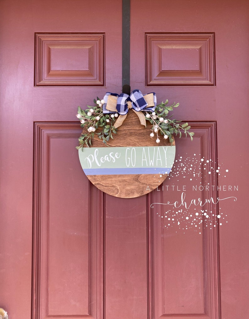 Circular Wooden Door Sign, Front Door Sign, Go Away Door Sign - Etsy