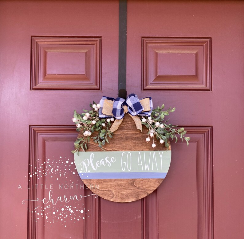 Circular Wooden Door Sign Front Door Sign Go Away Door Sign | Etsy