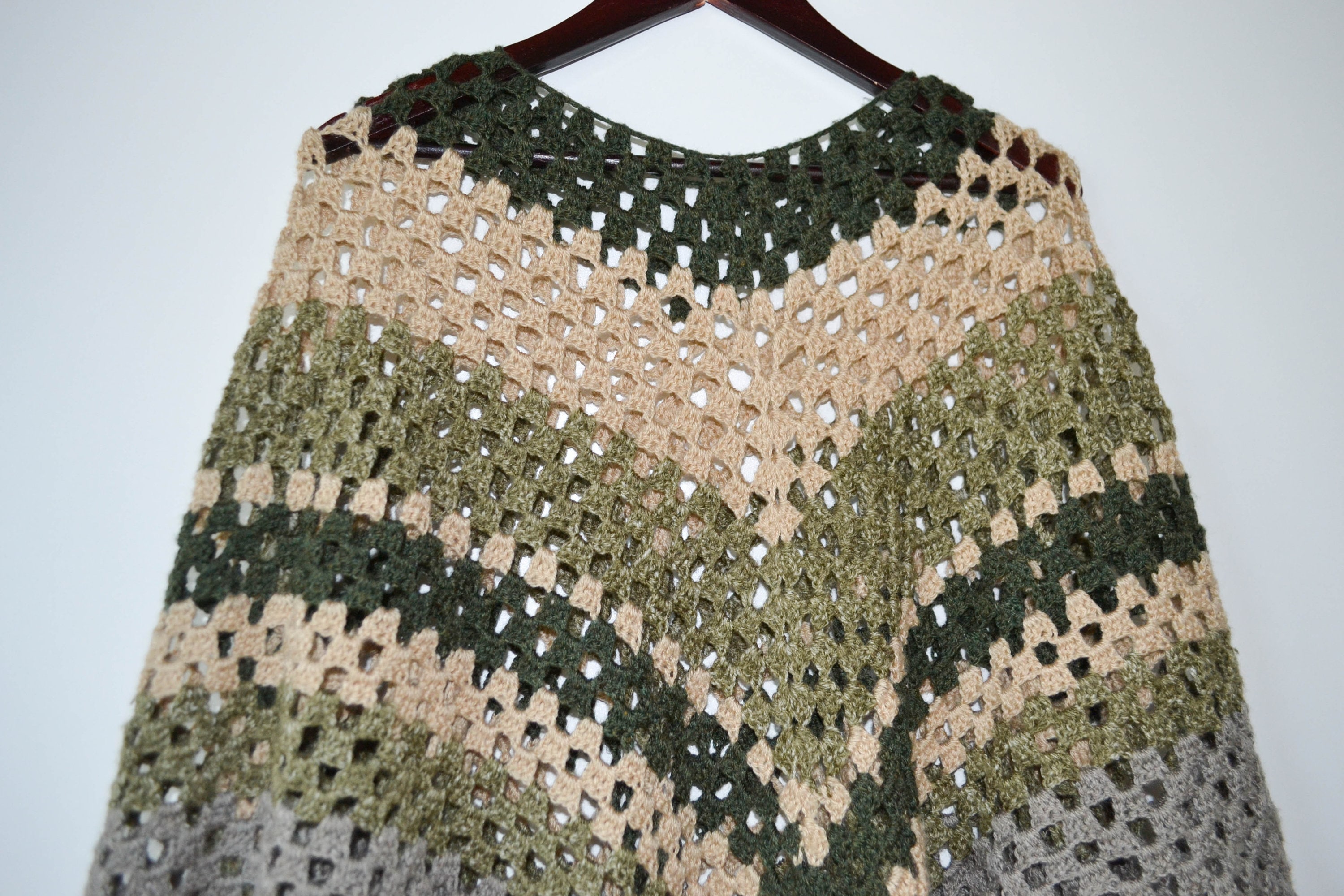 Crocheted Pancho With Fringes Warm Women Pancho Crocheted Women Sweater ...