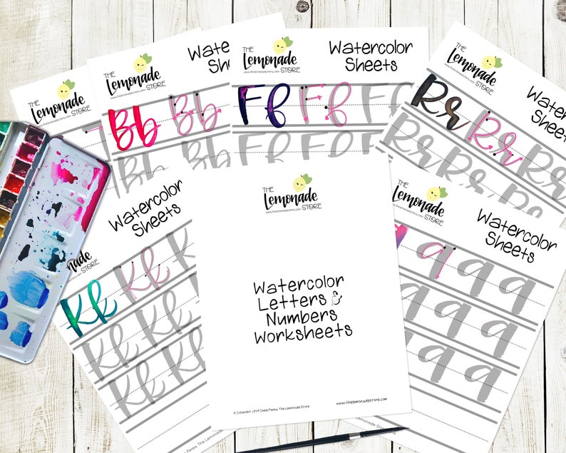 Watercolor Lettering Worksheets Printable Lettering Practice - Etsy