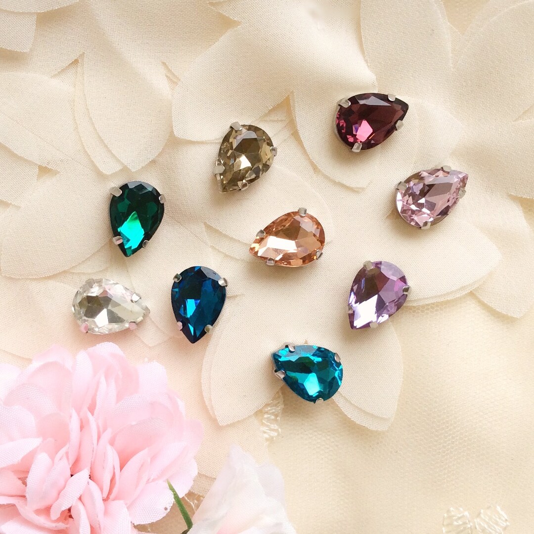 9 Colors 10x14mm Sew on Teardrop Rhinestone Crystal Glass Rhinestone ...