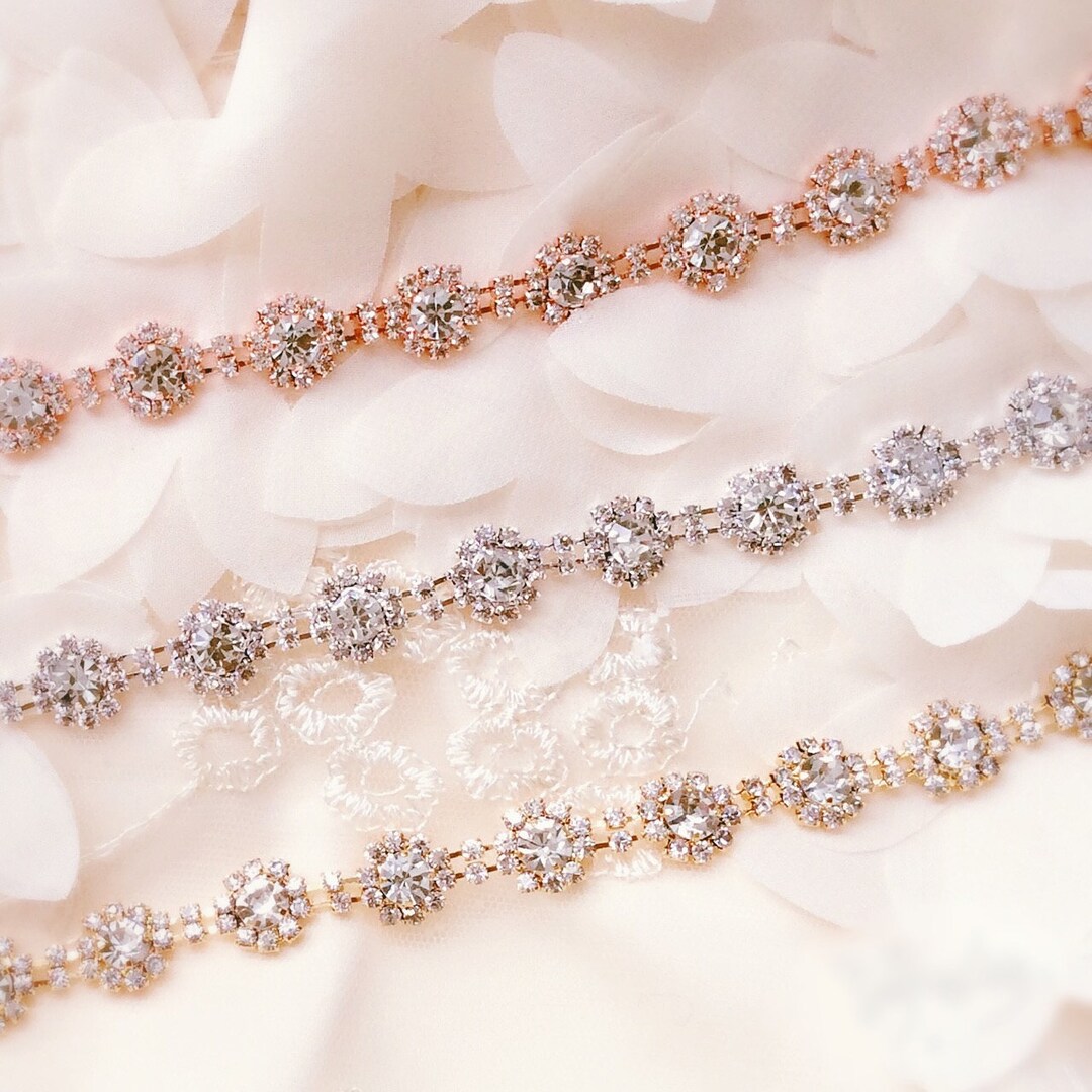 Rose Gold Crystal Rhinestone Trim by the Yard Bridal Trim Silver ...
