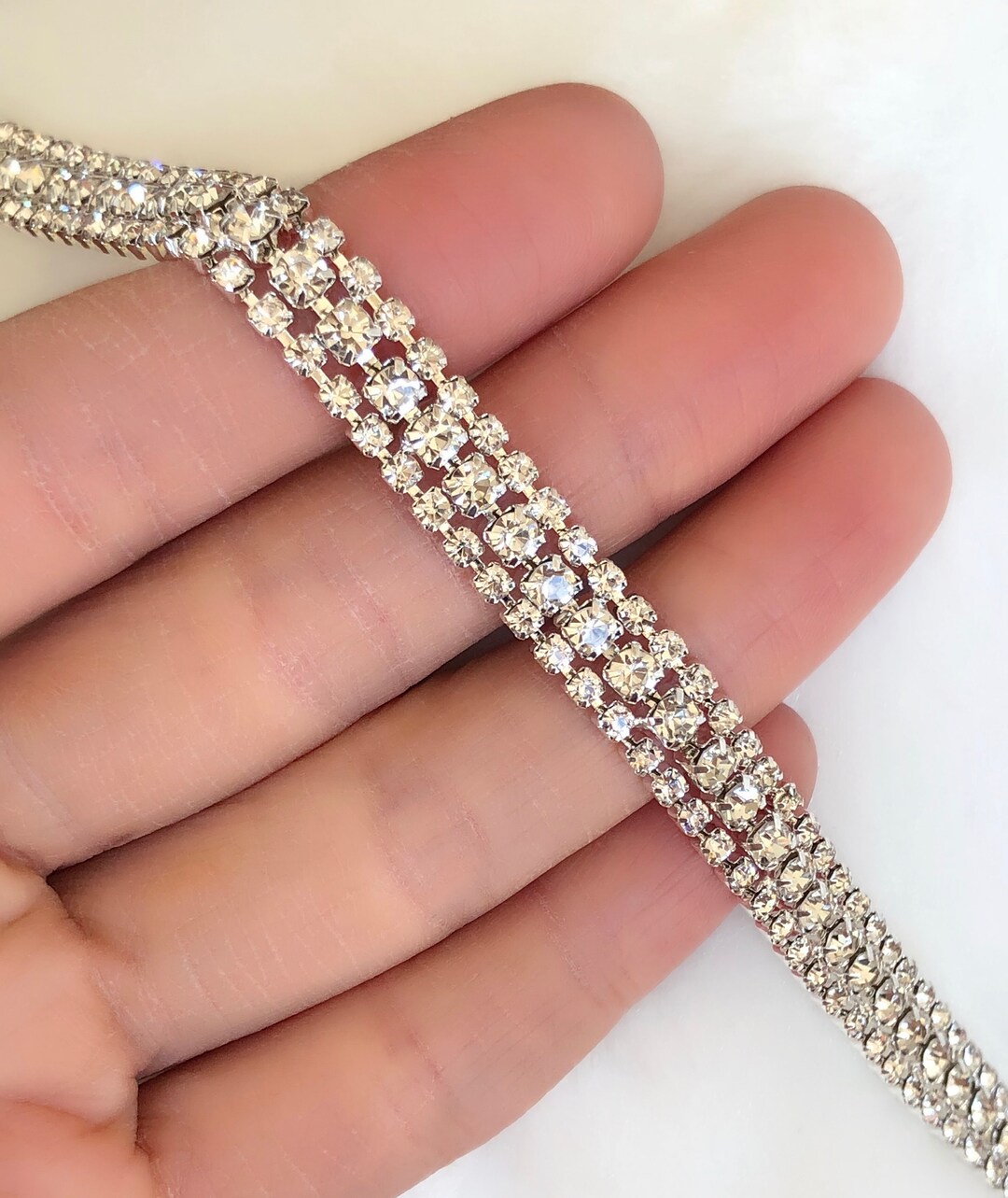 Silver/gold 3 Row Rhinestone Trim Crystal Trim Rhinestone Chain Silver ...