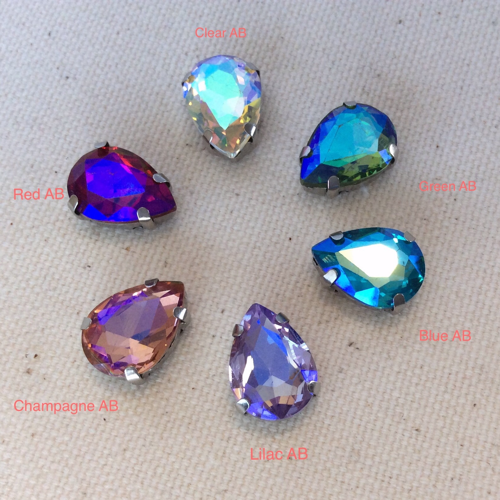 6 Colors 10pcs 10x14mm/ 13x18mm Sew on Teardrop AB Rhinestone - Etsy