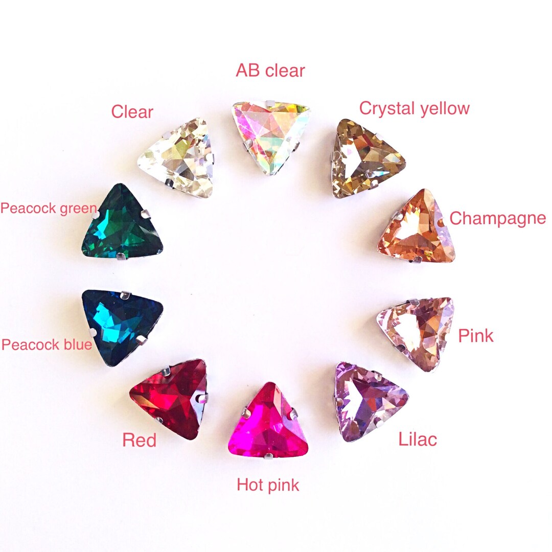 10 Colors 5pcs 18mm Sew on Triangle Rhinestone Crystal Glass Rhinestone ...