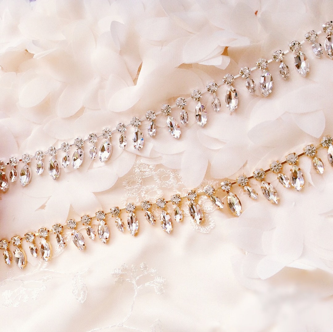 Golden Crystal Rhinestone Trim by the Yard Bridal Trim Silver Crystal ...