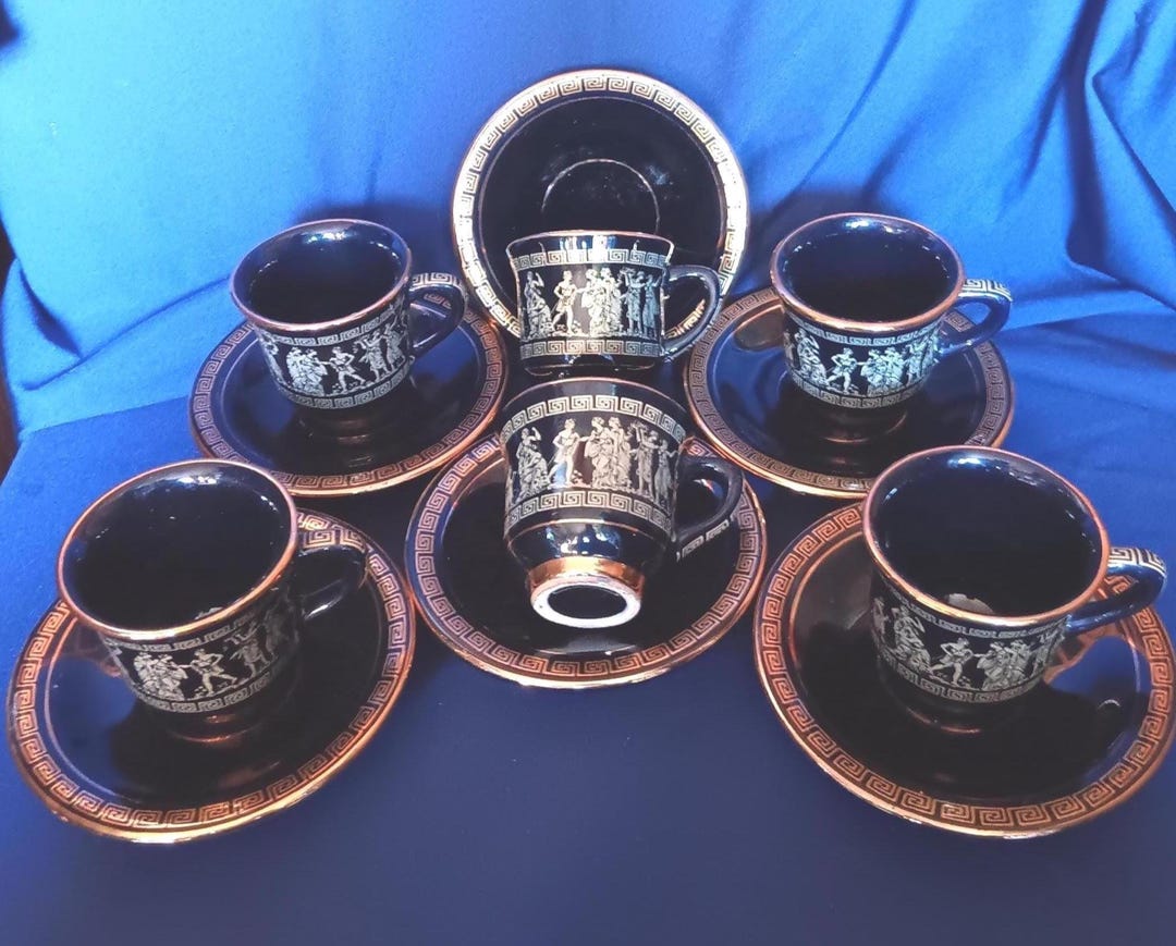 Greek Coffee Set, 24kt Gold, Coffee Cups, Ancient Greece, Retro Coffee ...