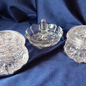Dressing Table Set, Vintage Glass, Glass Ring Tree, Glass Cosmetic Pots ...