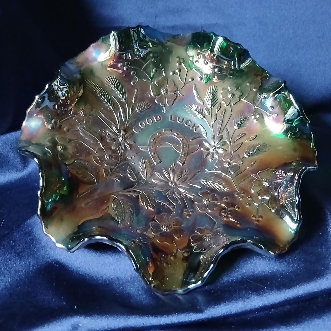 Carnival Glass, Good Luck Plate, Vintage Glass, Ruffle Plate ...