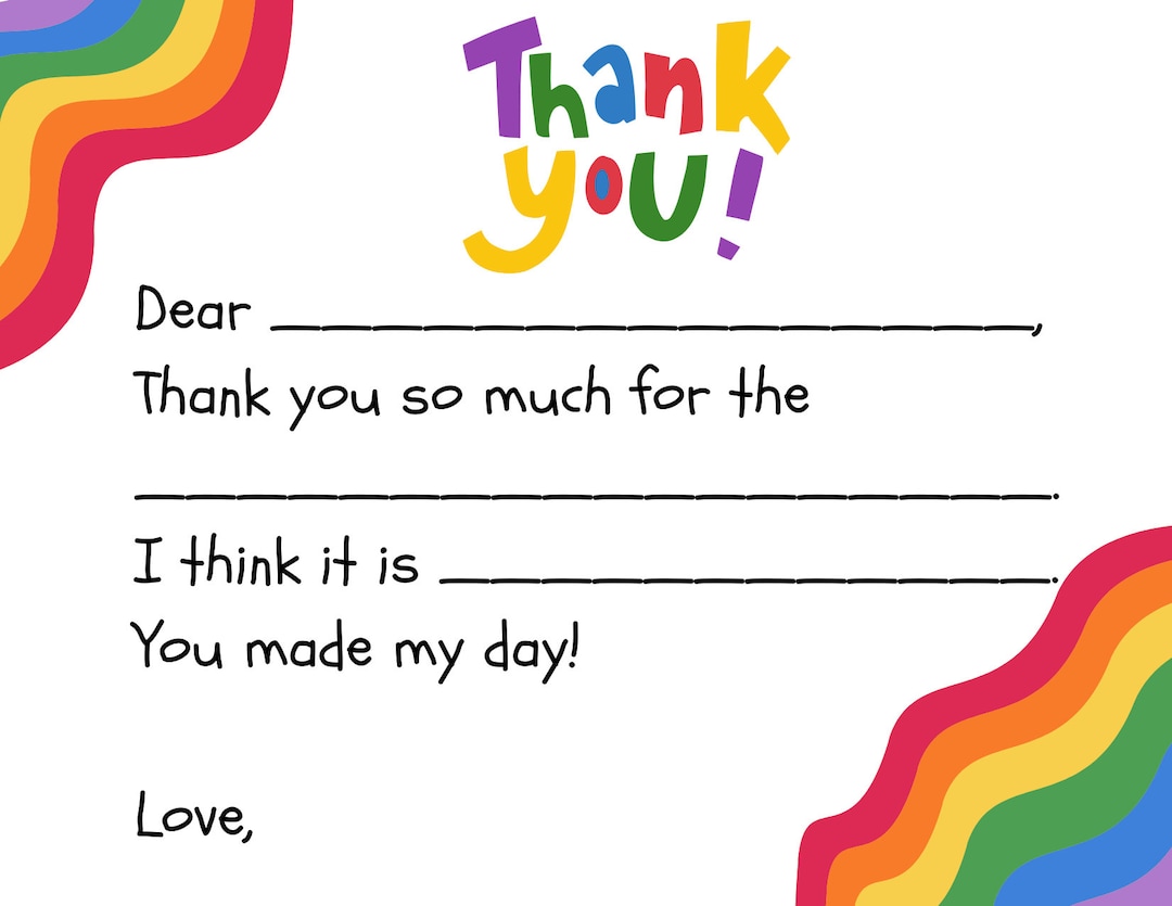 Printable Kids Thank You Card - Etsy
