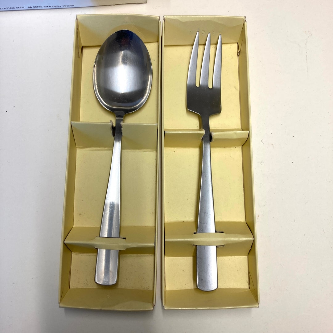 1960s Gense Sweden Facette Pattern Serving Forks and Spoons Designed by Folke Arstrom (sold ...