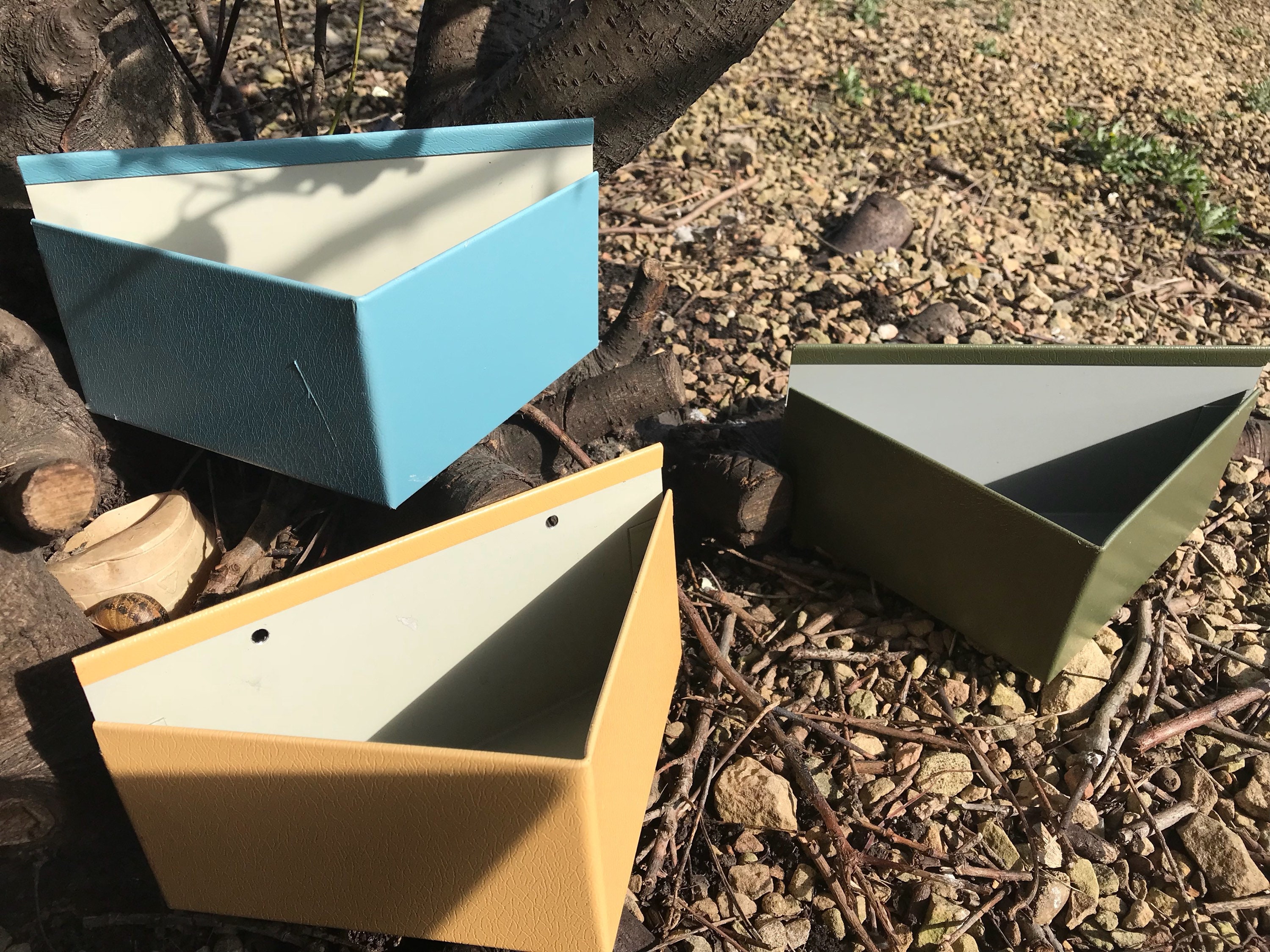 Small Triangle Handmade Metal Planter, Leather Grain Metal Finish ...