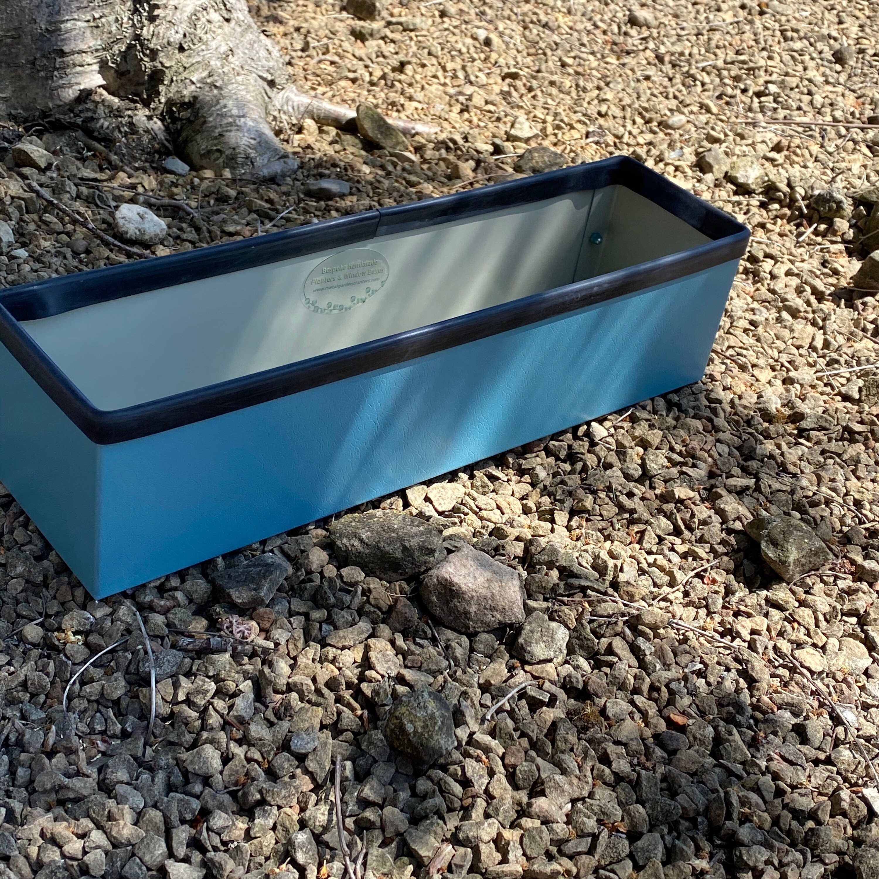 40cm Long Blue Window Box Style Handmade Metal Planter, with Rubber ...