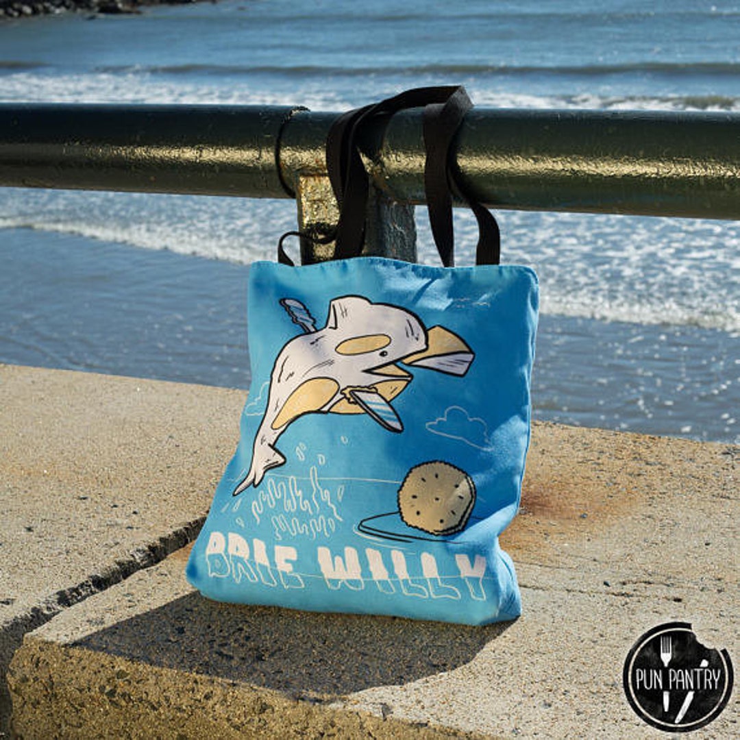 Brie Willy Tote Bag, Funny Beach Bag, Free Willy, Cheese Lover Gift ...