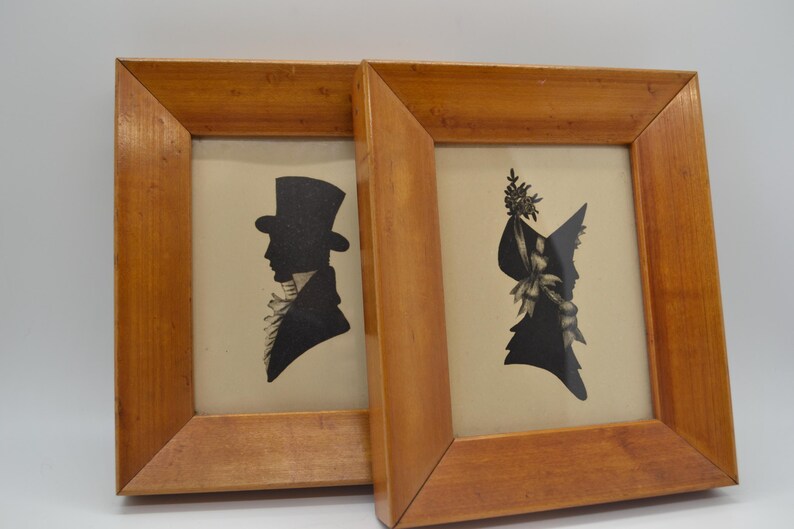 Pair of Vintage Colonial Silhouette Art Pieces Man and Woman in Gold ...