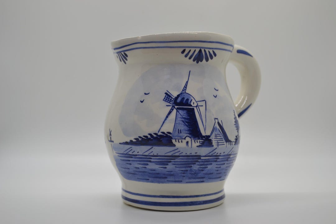 Small Vintage Hand-painted Delft Pitcher Blue Windmill Scene, Made in ...