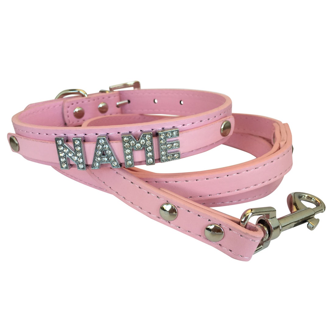 SET: Leash & Collar With Name, Pink, Glitter - Etsy