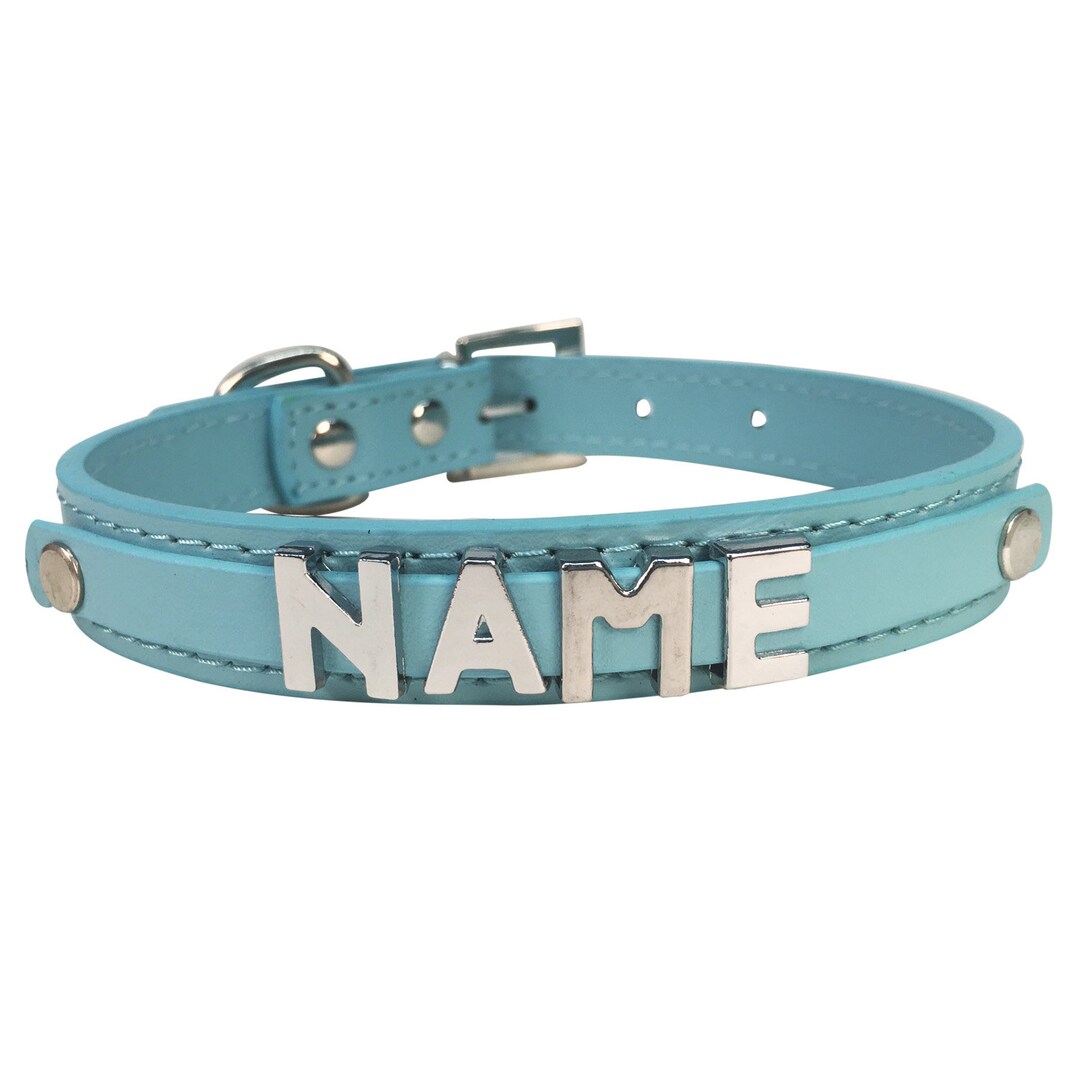Light Blue Dog Collar With Name Smooth - Etsy