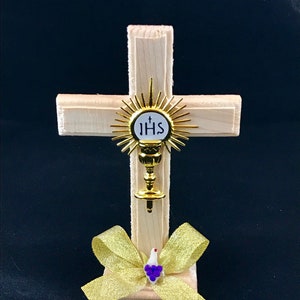 12 First Communion Gold Holy Sacrament Wood Cross Primera Comunion ...