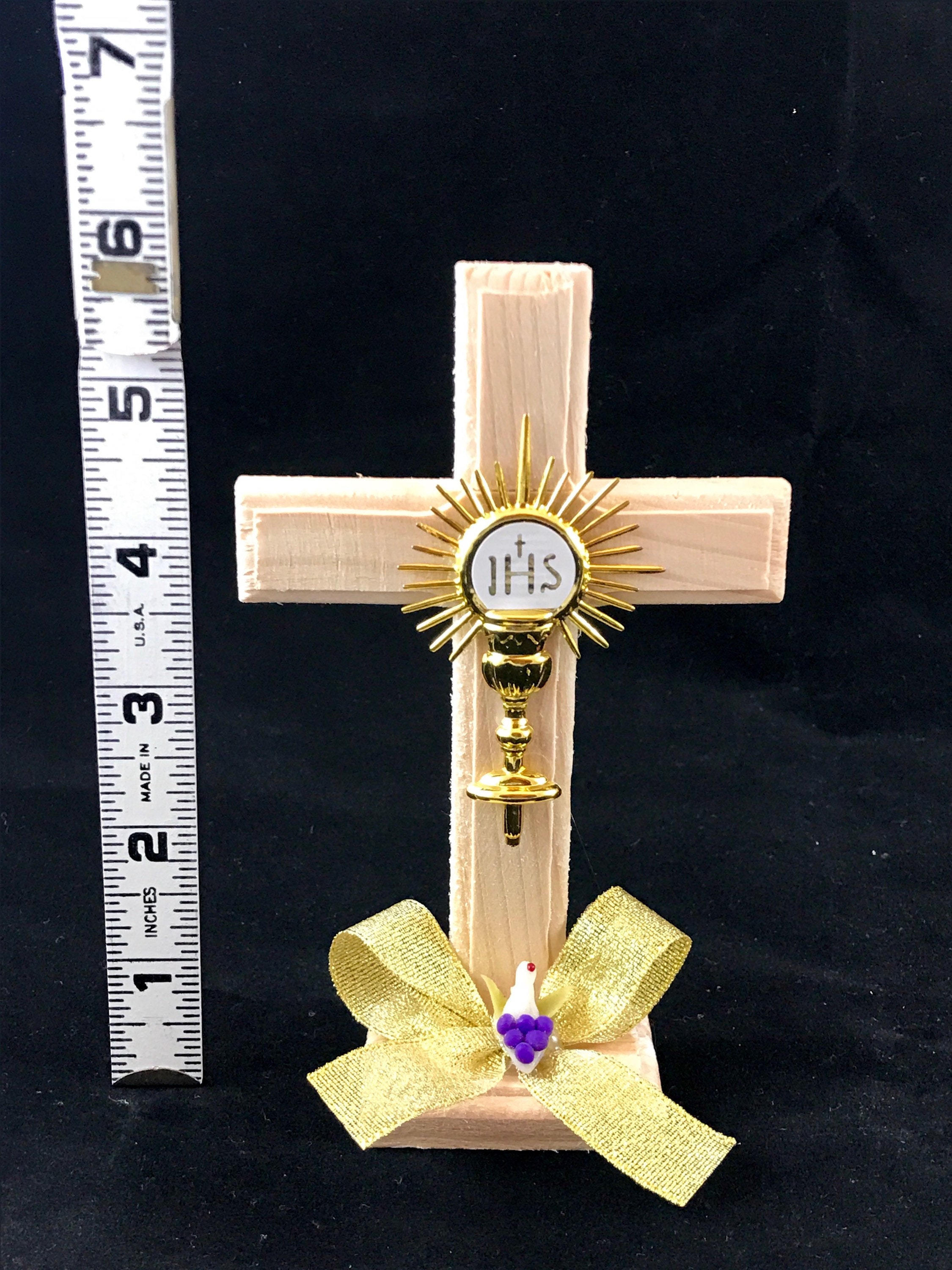 12 First Communion Gold Holy Sacrament Wood Cross Primera Comunion ...