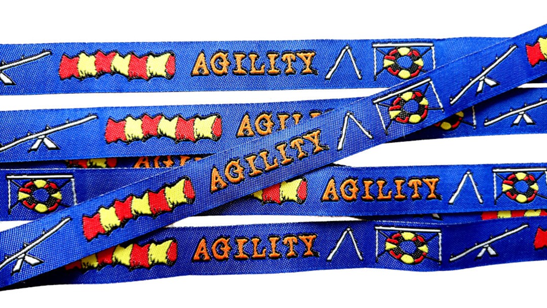 Agility Dog Ribbon, Blue, 16mm Wide, Woven Jacquard Ribbon, Dogs, 1 ...