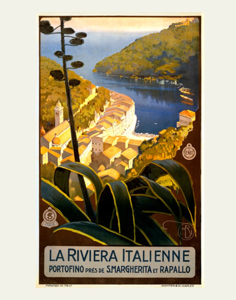 Portofino Travel Poster, Vintage Poster, Italian Riviera, Vintage Italy ...