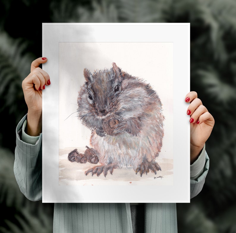 Original Watercolor Painting: Juniper the Whimsical Wooddland Chipmunk ...