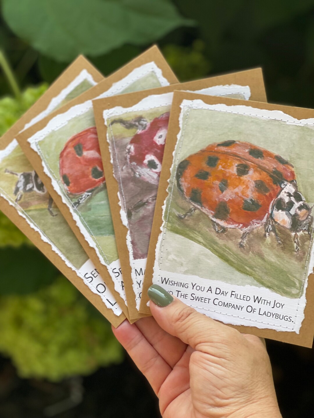 Ladybug Folded Cards Watercolor Illustrated Set of Four - Etsy