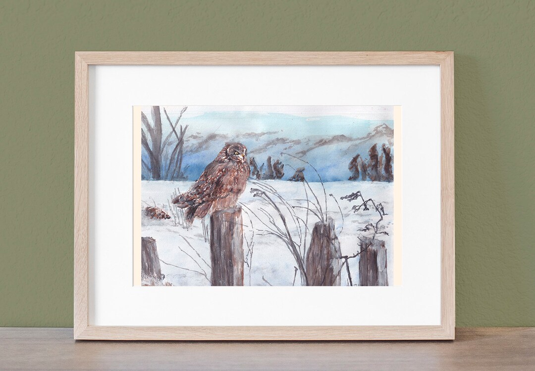 Original Watercolor Painting: Ember the Owl in the Winter Snow, 10 X 8 ...