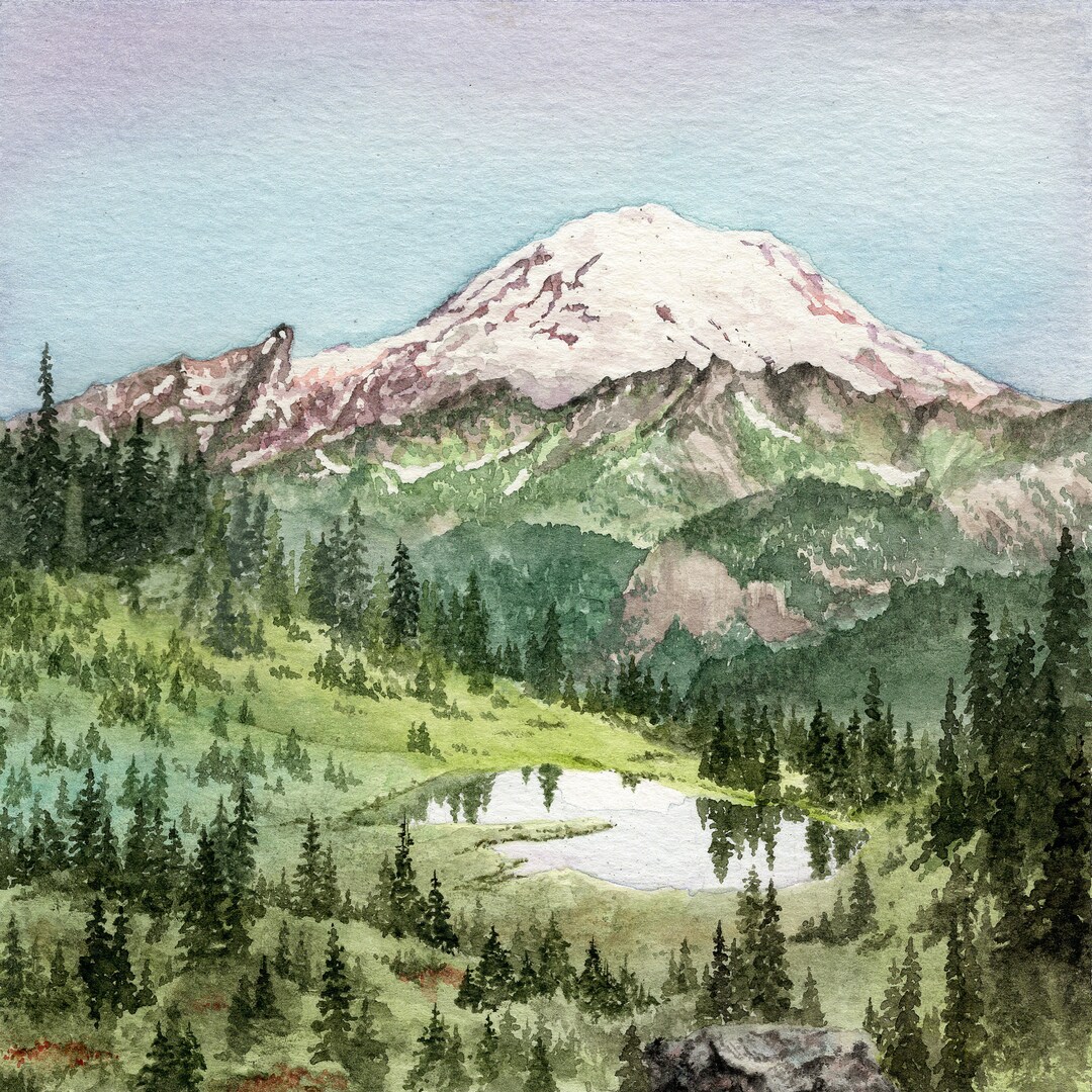 Mount Rainier National Park Watercolor Print - Etsy