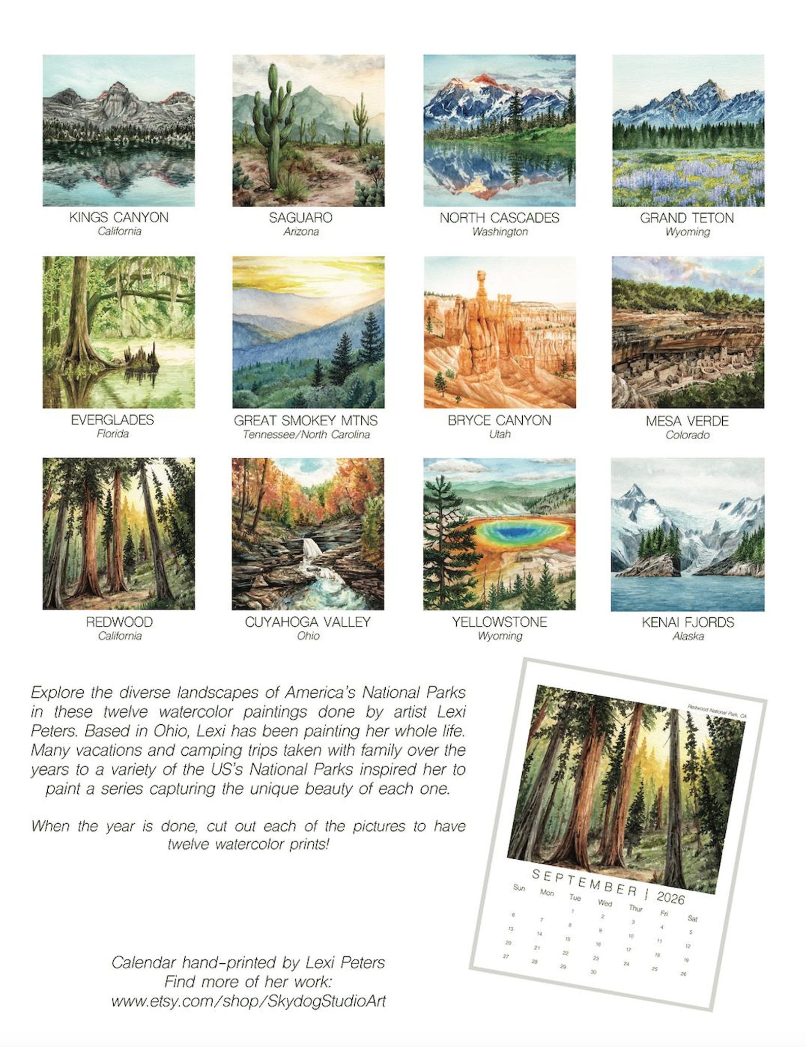 2026 National Park Calendar - Etsy