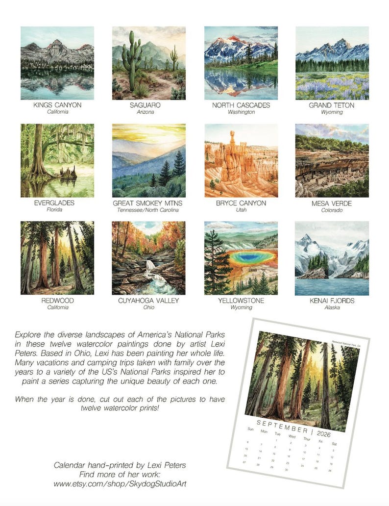 2026 National Park Calendar - Etsy