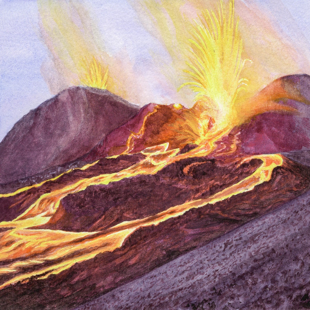Hawaii Volcanoes National Park Landscape Watercolor Painting Art Print ...