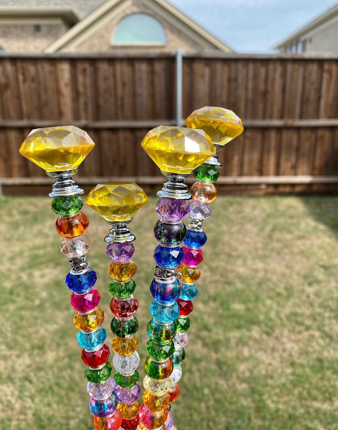 Yard Art, Garden Decor, Glass Beaded Decor, Garden Stakes, Planter ...